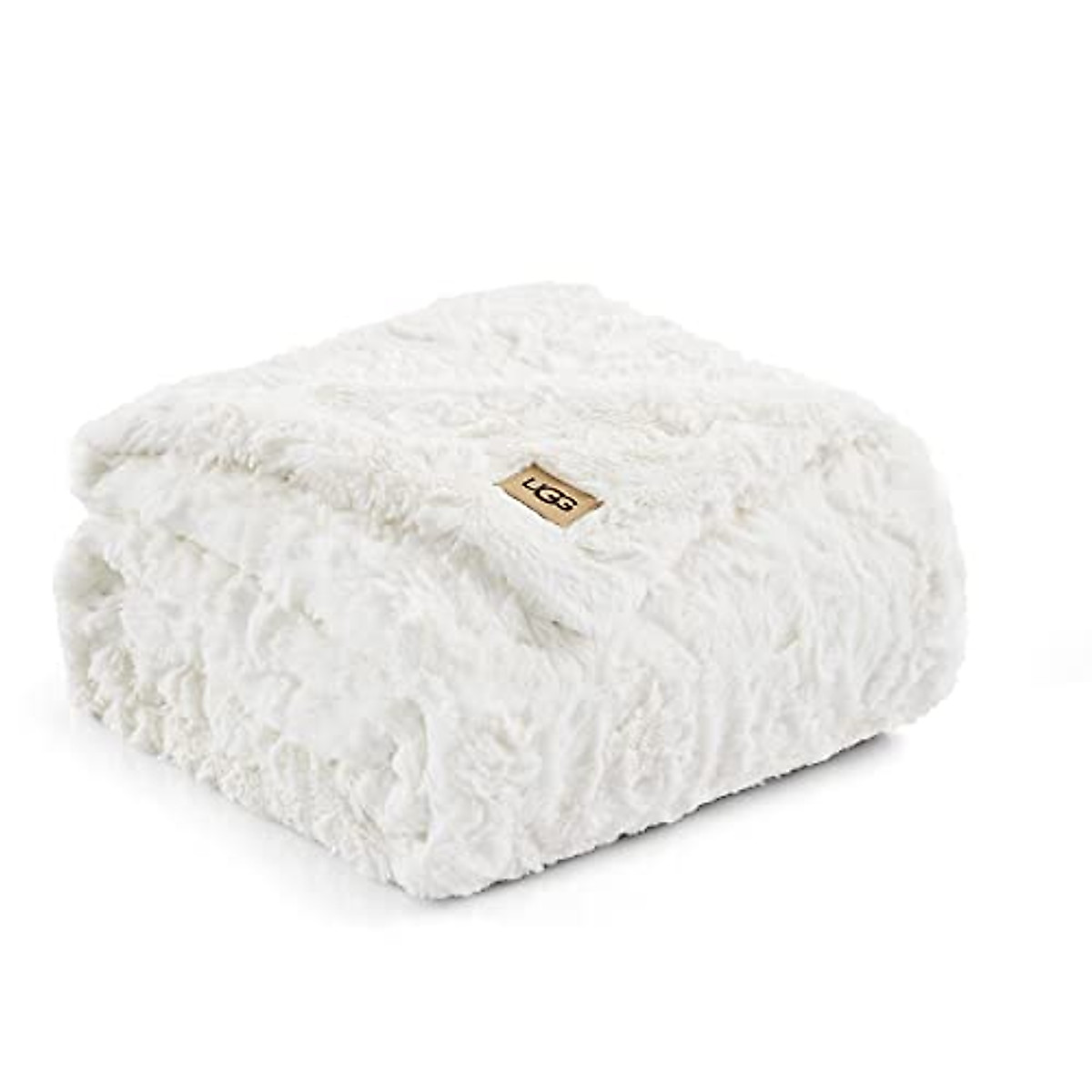 UGG 10483 Adalee Soft Faux Fur Reversible Accent Throw Blanket Luxury Cozy Fluffy Fuzzy Hotel Style Luxurious Home Decor Soft Luxurious Blankets for Couch, 70 x 50-Inch, Natural