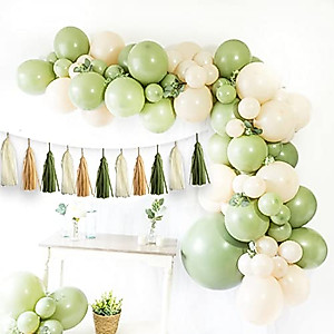 15PCS DIY Tissue Tassels Garland Olive Green Kraft Tan Brown Cream Neutral Party Tassel Banner for Greenery Safari Jungle Baby Shower Nature Theme Birthday Wedding Bridal Shower Decoration