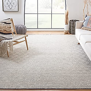 SAFAVIEH Natura Collection Area Rug - 9' x 12', Ivory & Light Grey, Handmade Wool, Ideal for High Traffic Areas in Living Room, Bedroom (NAT503A)