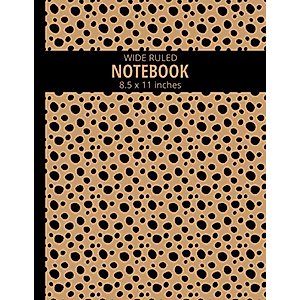 Cheetah Notebook: Wide Ruled Lined Paper Composition Book Journal Diary, Tan and Black Dot Animal Print Cheetah Pattern, Large US Letter 8.5 x 11 inches, 140 pages, Soft Cover
