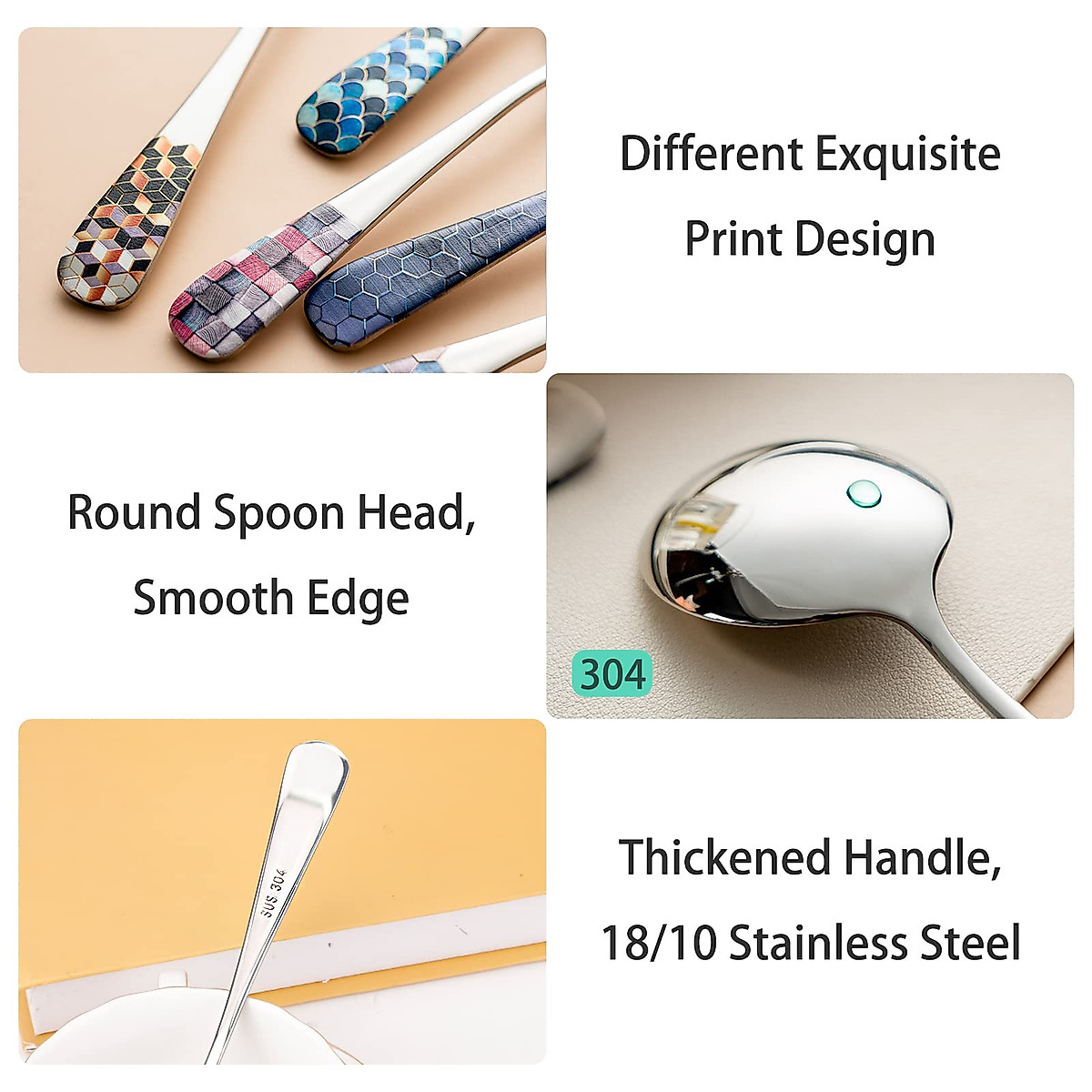 RETON 8 Pcs Soup Spoons Set, 18/10 Stainless Steel Round Spoons, Fashion Thick Korean Spoons Mirror Polished Asian Soup Spoon, Dinner Spoons Silverware for Soup Bouillon Cereal Milk Tea, 6.3 Inch