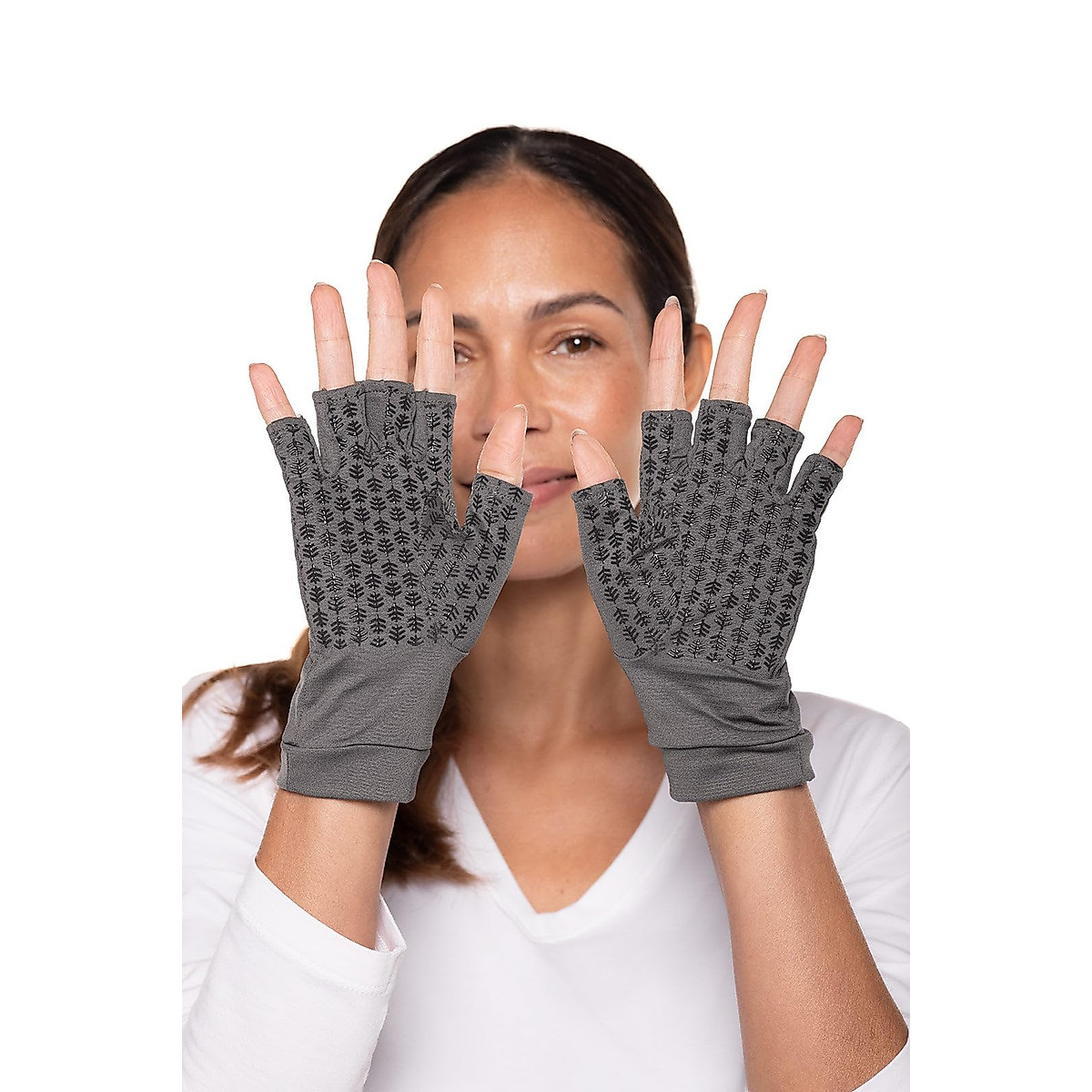 Coolibar UPF 50+ Men's Women's Ouray UV Fingerless Sun Gloves - Sun Protective (Small- Charcoal)