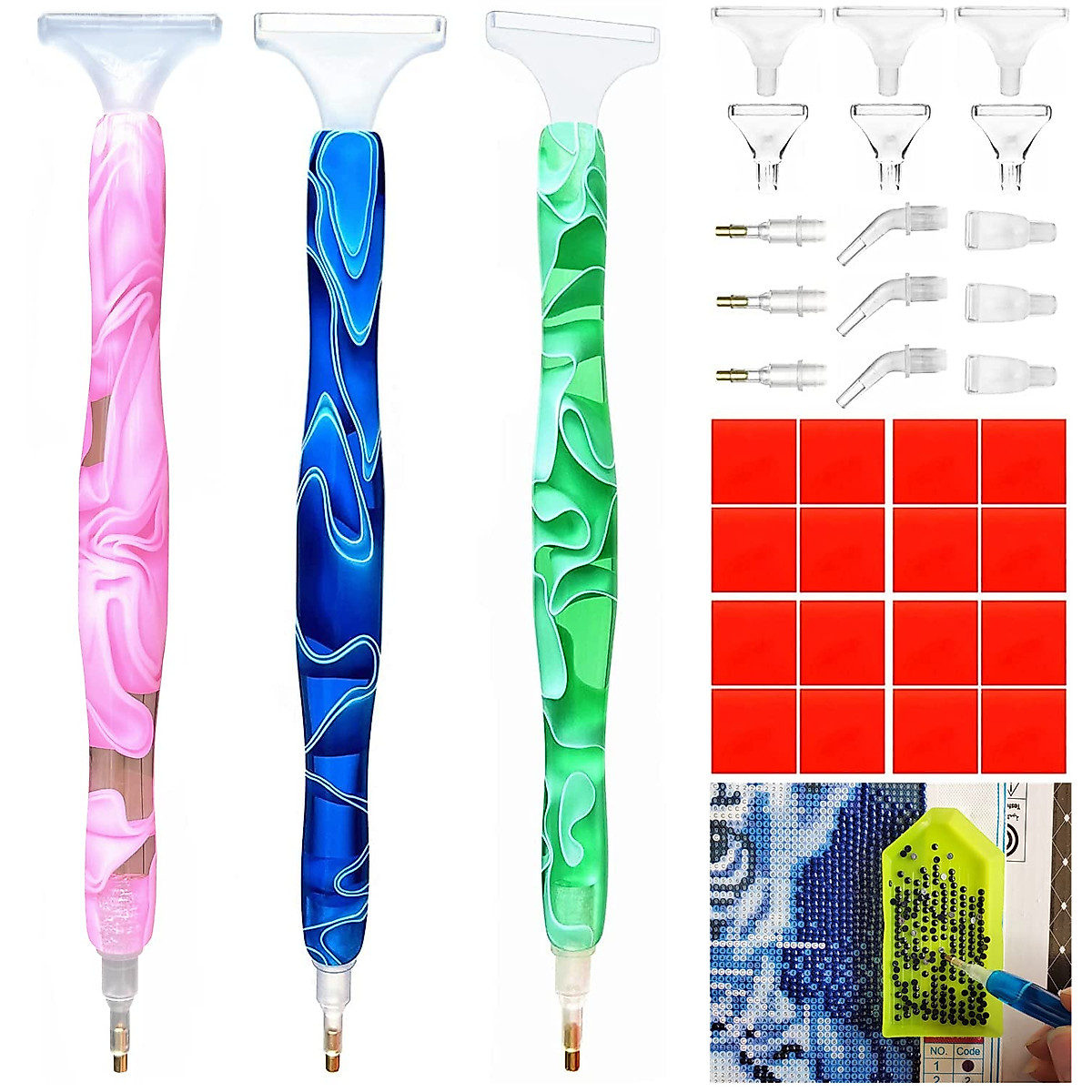 HYG 3 Pcs Diamond Painting Pen,Handtmade Resin Purple Drill Point Pen for 5D DIY Diamond Painting Hobby,Diamond Art Accessories and Tools Kits,Acrylic Diamond Embroidery Pen