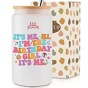 COCOGIFTS Birthday Merch Gifts for Music Lover - 16oz Glass Cup - Birthday Stuff Gifts for Girls - Birthday Decorations - Its Me Hi Im The Birthday Girl Its Me