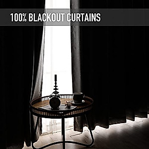 100% Blackout Linen Curtains 50" W x 84" L 2 Panels Set,Thermal Insulated Full Light Blackout Curtains for Bedroom/Living Room,Beige