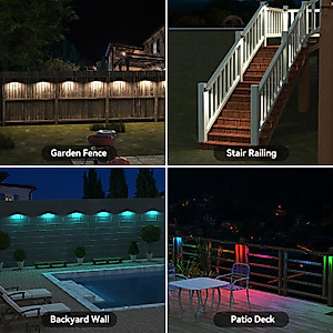 Bridika Solar Fence Lights 8 Colors, Warm White, Cool White and RGB, Bright Deck Lights Solar Outdoor Waterproof, Dusk to Dawn Fence Lights for Backyard, Patio, Railing, Wall, Step (12 Pack)