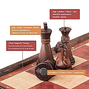 SIMPLEWIN Magnetic Chess Set, Walnut Color Folding Board Game Set with Well-Crafted Pieces, Suitable for Kids Adults, Suitable for Gifts (M(9.84x9.84in))