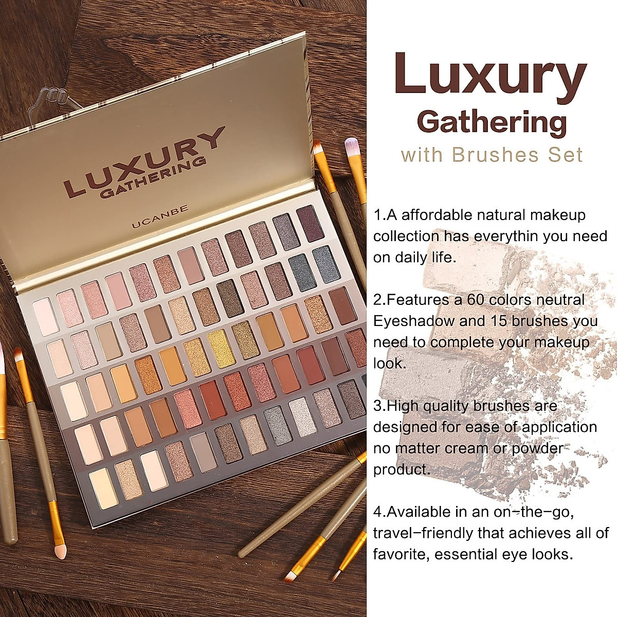 UCANBE Luxury Gathering Neutral Eyeshadow Makeup Palette, Naked Shimmer Matte Metallic Glitter Subtle Eyes Shadow,High Pigmented Nudes Creamy Smokey Pallet Set