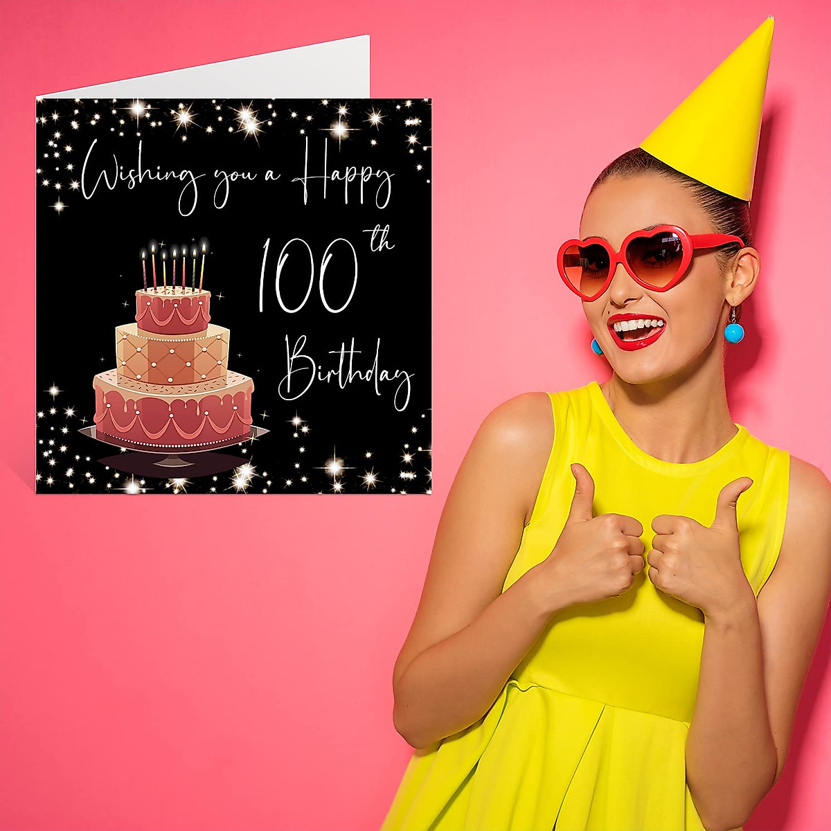 100th Birthday Card for Women Men - Stylish Elegant - Happy Birthday Cards for 100 Year Old Woman Great Grandma Grandpa Mom Dad Papa Aunt, 5.7 x 5.7 Inch One Hundred One-Hundredth Greeting Cards Gift