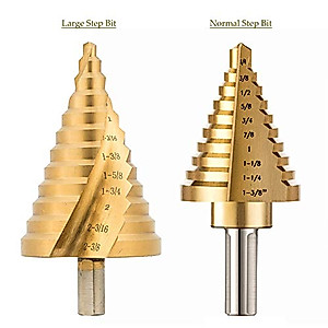 ZELCAN Large HSS Spiral Groove Step Drill Bit, 12 Sizes Titanium High Speed Steel 1/4" to 2-3/8" Drill Bit for Sheet Aluminium Metal Wood Hole Drilling, Big Multiple Hole Stepped Up Bit for DIY Lovers