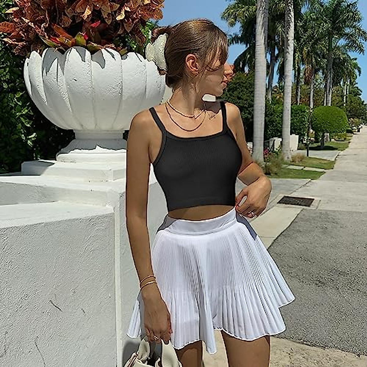 Women's 3 Piece Ribbed Tank Tops Seamless Crop Tanks for Womwn Sleeveless Scoop Neck Workout Cami Top - Black/White/Brown S