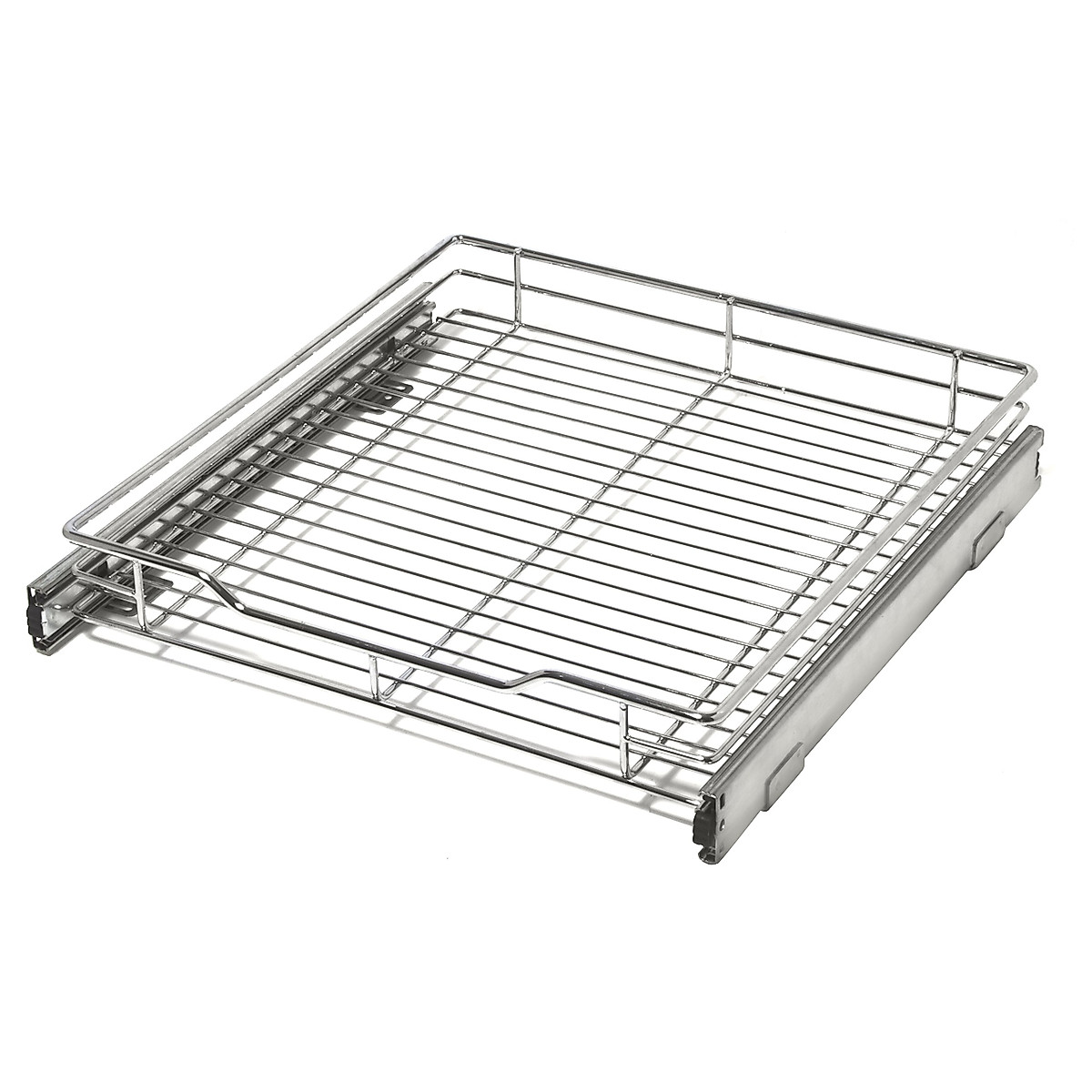 Smart Design Pull Out Cabinet Shelf - Medium - Smooth Roll Extendable Sliding Drawer - Holds 100 lbs - Steel Metal Wire - Sink Tray, Kitchen Organizer Basket, Pantry Spice Rack - 14.5 Inch x 18-35 - Chrome