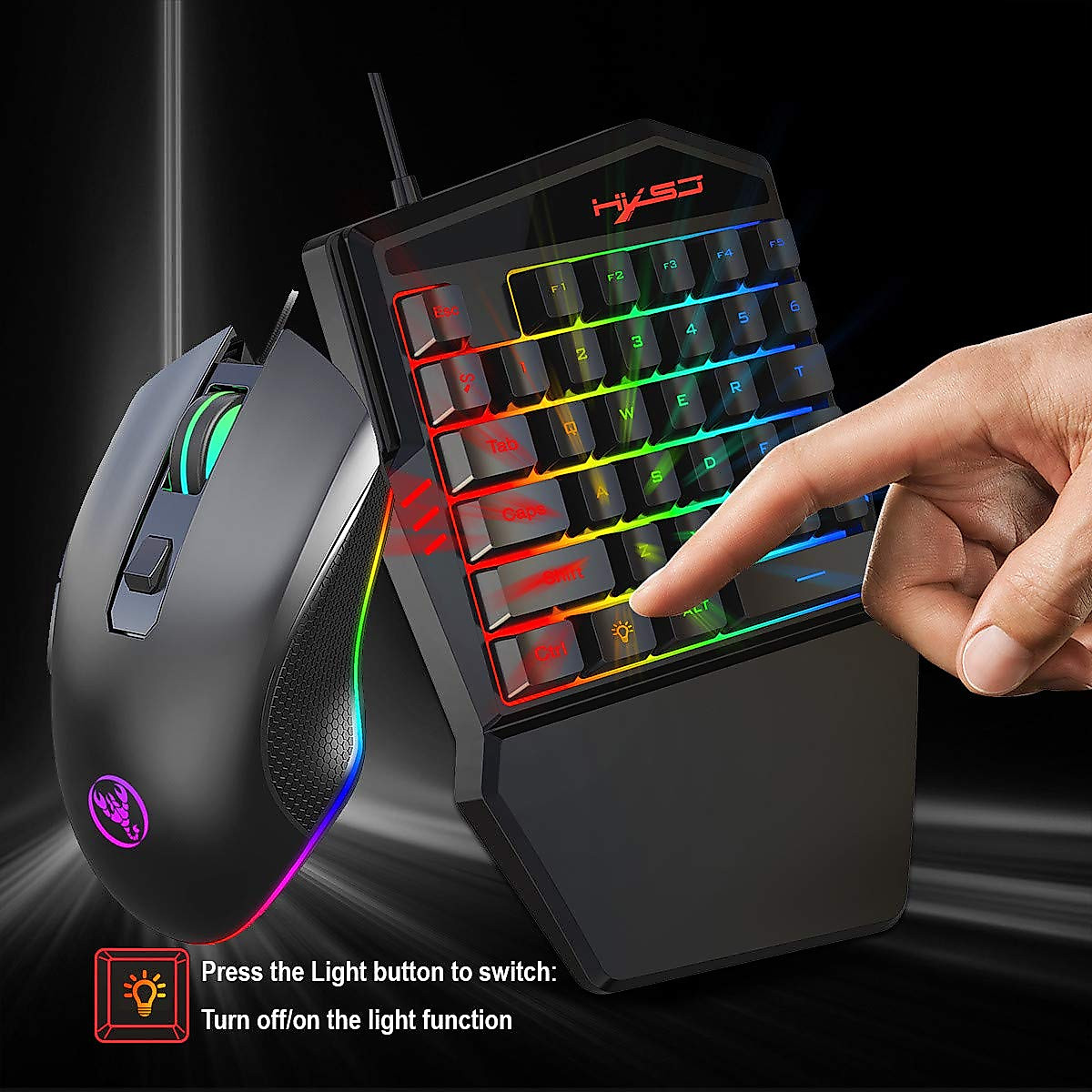 Sdoveb One Hand Gaming Keyboard and Mouse Combo,35 Keys Keycap Wired Mechanical RGB LED Backlit Half Keyboard- Support Wrist Rest, USB Wired Gaming Mouse, Converter Adapter for Gaming (Black)