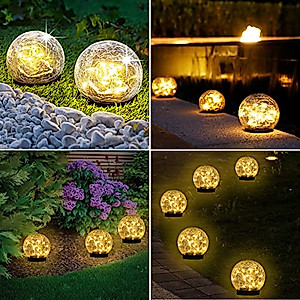 ZKLiLi Garden Solar Lights, Cracked Glass Ball Waterproof Warm White LED for Outdoor Pathway Patio Yard Lawn Globe Landscape Lighting (Ground Lamp)