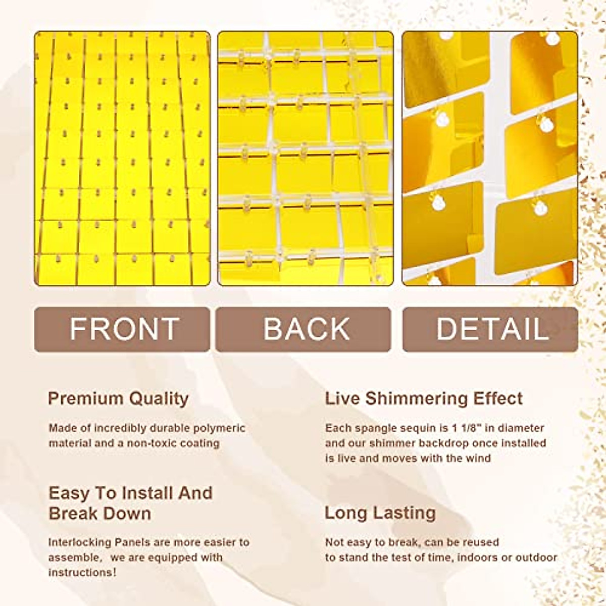 Ayfjovs 24 PCS Gold Shimmer Wall Panels Sequin Shimmer Wall Backdrop, Gold Back Drops Pack for Party Decorations Birthday Wedding & Engagement Anniversary Home Decor