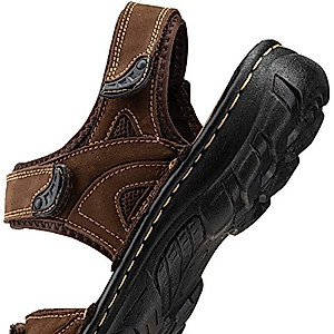 Jousen Men and Women's Sandals Leather Outdoor Beach Sandal Open Toe Water Strap Sport Sandal (AMY661 Dark Brown 10)