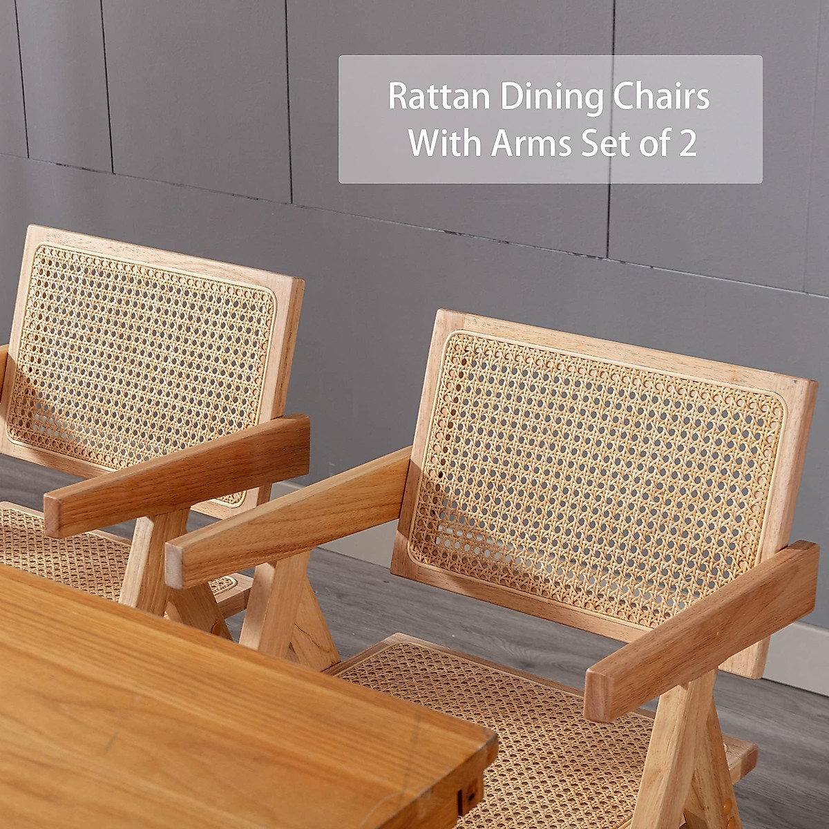 Westice Rattan Dining Chairs Set of 6, Wooden Kitchen Chairs with Faux Cane Seat & Backrest, Solid Wood Legs, Comfy Farmhouse Retro Side Chair for Indoor Dining Room, Natural
