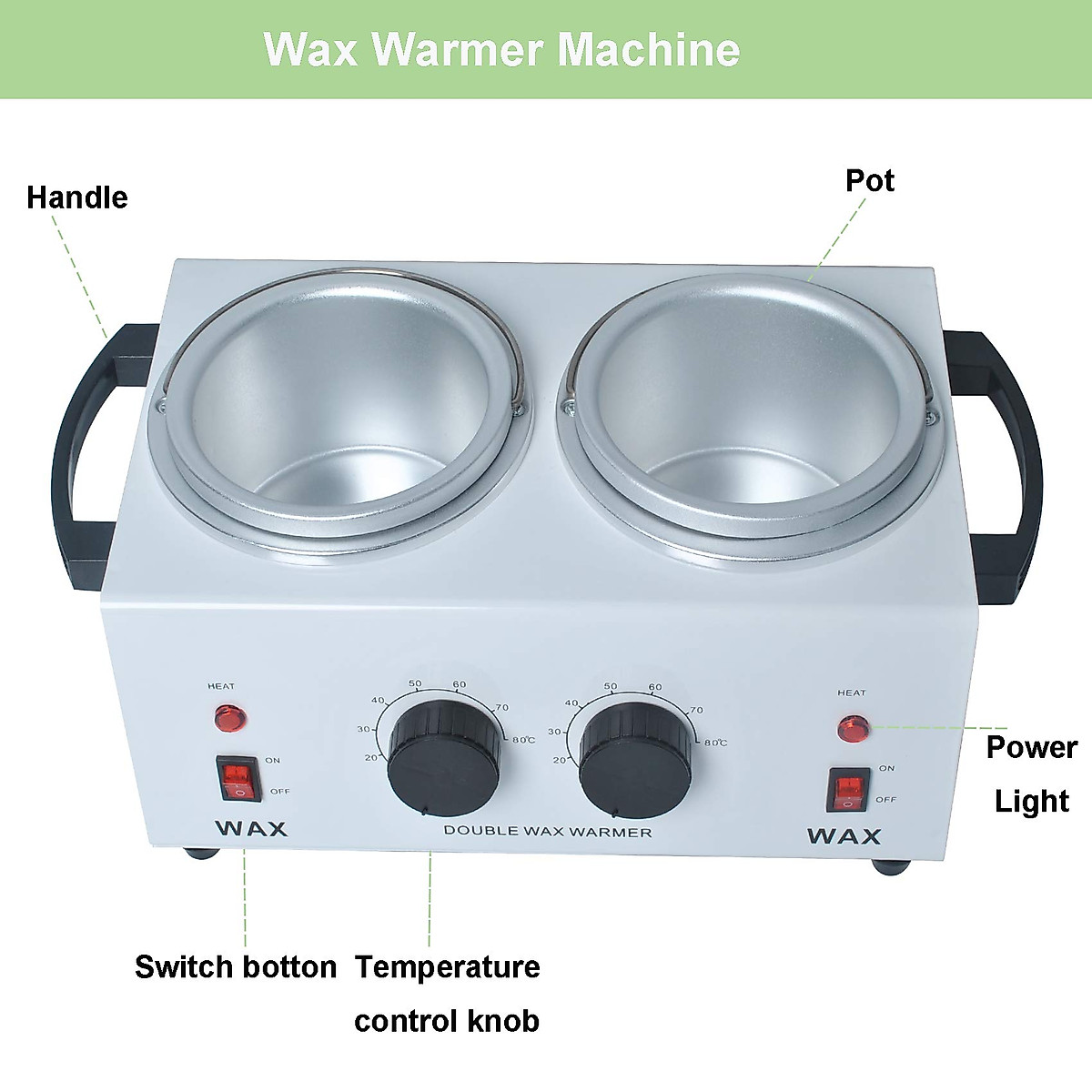 Electric Wax Warmer Machine for Hair Removal Professional Heater Pot Facial Skin Care Depilatory Machine Body Hair SPA Removal Facial Adjustable Temperature Aluminum 100 Removal Wooden Craft Sticks