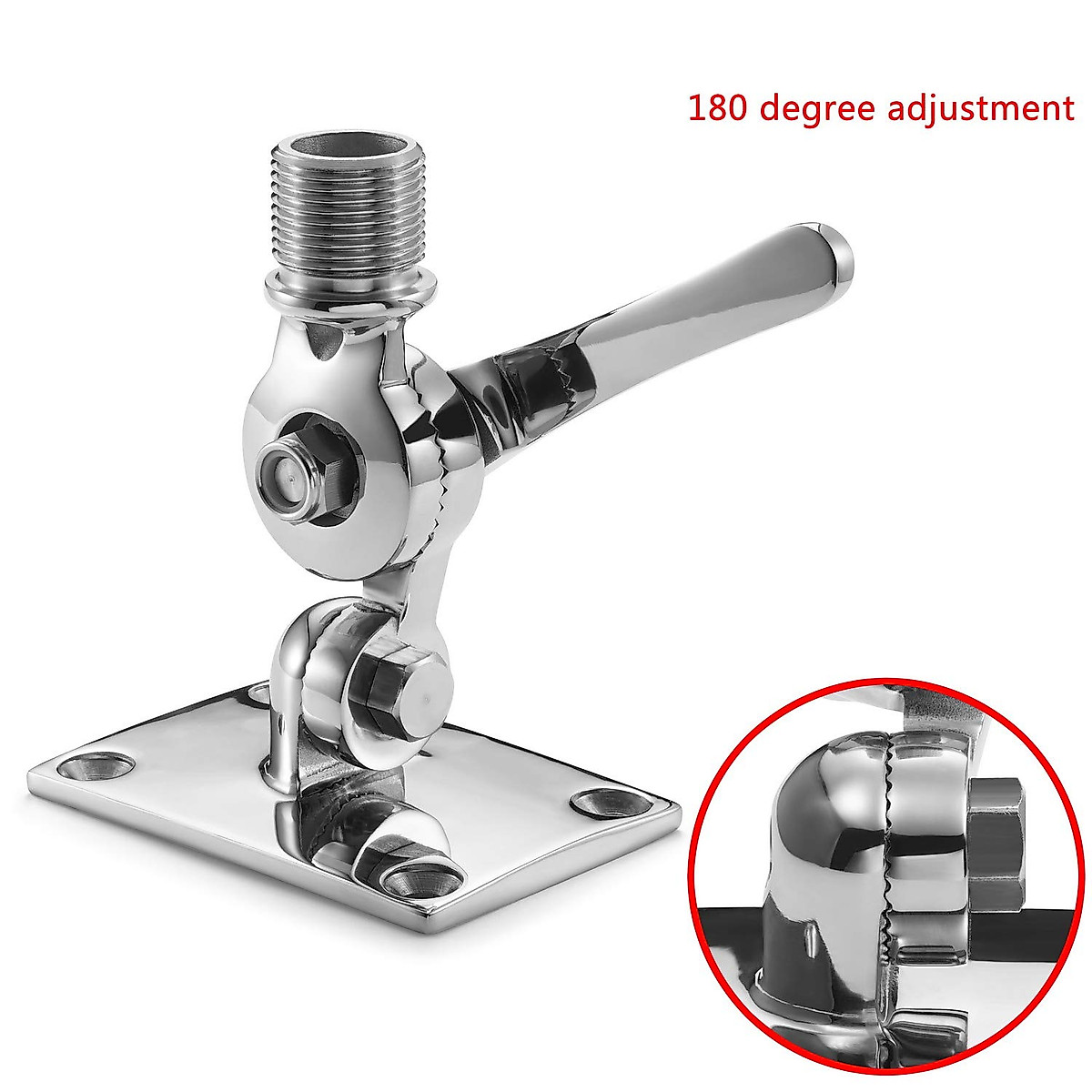 ZOMCHAIN Marine VHF Antenna Mounts, Ratchet Mount, 316 Stainless Steel Adjustable Base Mount for Boat