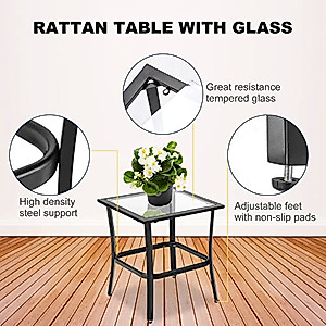 Whubefy 3 Pieces Patio Furniture Set, Rattan Wicker Bistro Set Table and 2 Chair with Washable Cushion for Garden Poolside Balcony