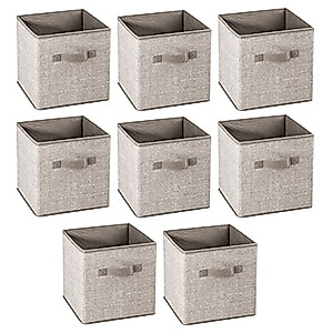 mDesign Small Fabric Collapsible Organizer Cube Bin Box with Front Handle for Cube Furniture Units, Closet or Bedroom Storage, Holds Clothing, Linens, Accessories - Lido Collection - 8 Pack - Linen