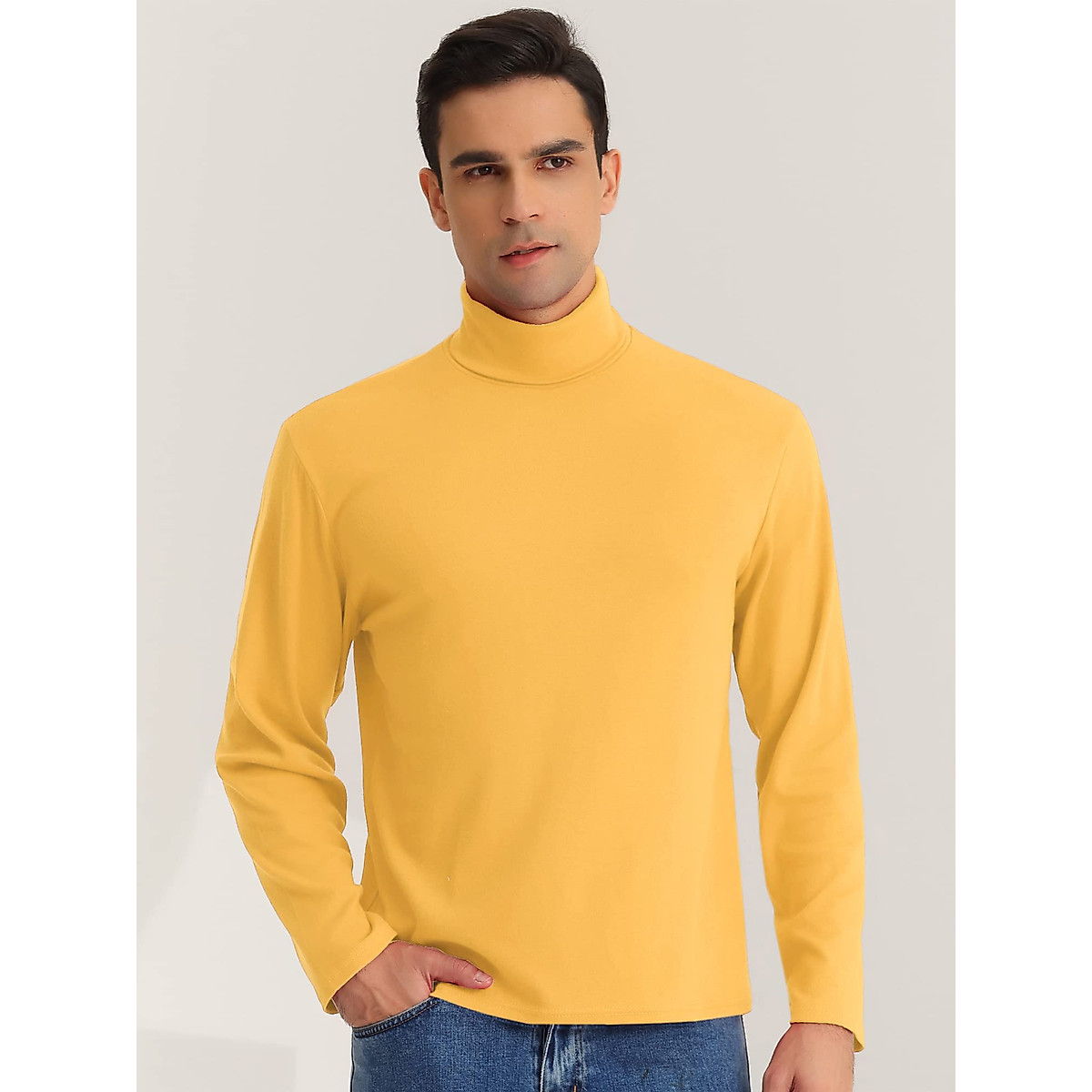 Lars Amadeus Men's Yellow Turtleneck Shirts Slim Fit Lightweight T Shirts Mock Basic Pullovers Medium