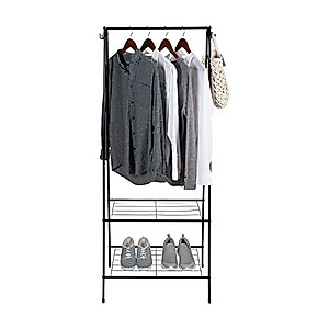 Organize It All Garment Rack with 2 Tier Shelving, Assembled Dimensions: 23. 7” x 14. 09” x 59. 06, Multi-Functional, Great for Storing Shoes, Space Saving, Freestanding,
