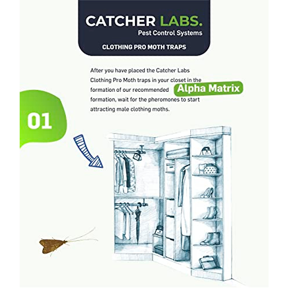 Catcher Labs Moth Traps for Clothes | Moth Traps with Pheromones | 6-Pack Non-Toxic Moth Killer | Spray & Repellent Alternative