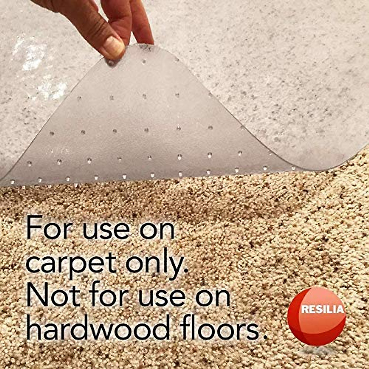 Resilia Office Desk Chair Mat with Lip - for Low Pile Carpet (with Grippers) Clear, 36 Inches x 48 Inches, Made in The USA