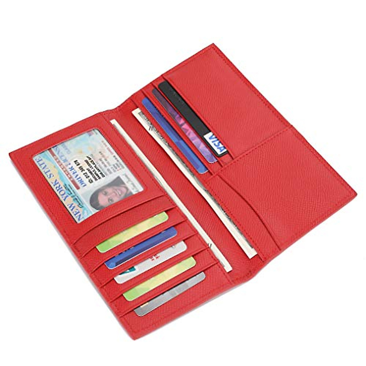 GintaXen Slim Leather ID/Credit Card Holder Long Wallet with RFID Blocking - Red