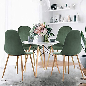GreenForest Velvet Dining Chairs Set of 4，Dining Kitchen Room Chairs, Mid Century Modern Upholstered Side Chairs with Metal Legs,Dark Green