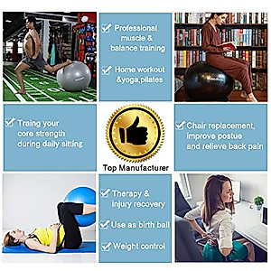 RGGD&RGGL Exercise Ball Chair(55-75cm), Extra Thick Yoga Ball with Stability Ring, Workout Guide,Anti-Burst Balance Ball for Workout and Fitness (Sliver, 55cm)