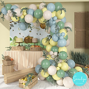Soonlyn The Baby Shower Decorations, 13Ft Sage Green Balloon Arch Kit 12In Yellow Dusty Blue White Sand Balloons for Birthday Party Decorations