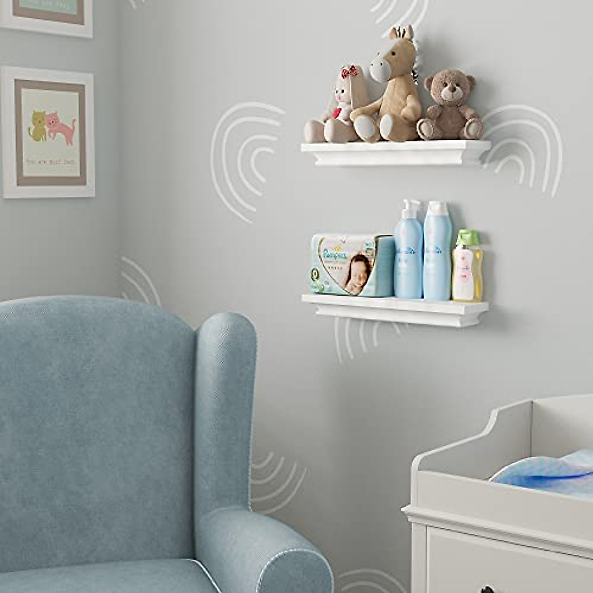 brightmaison BGT Pure Crown Molding Floating Shelves, Wall Decor for Living Room, Picture Ledge & Plant Shelf, Wall Shelf Set of 2, White