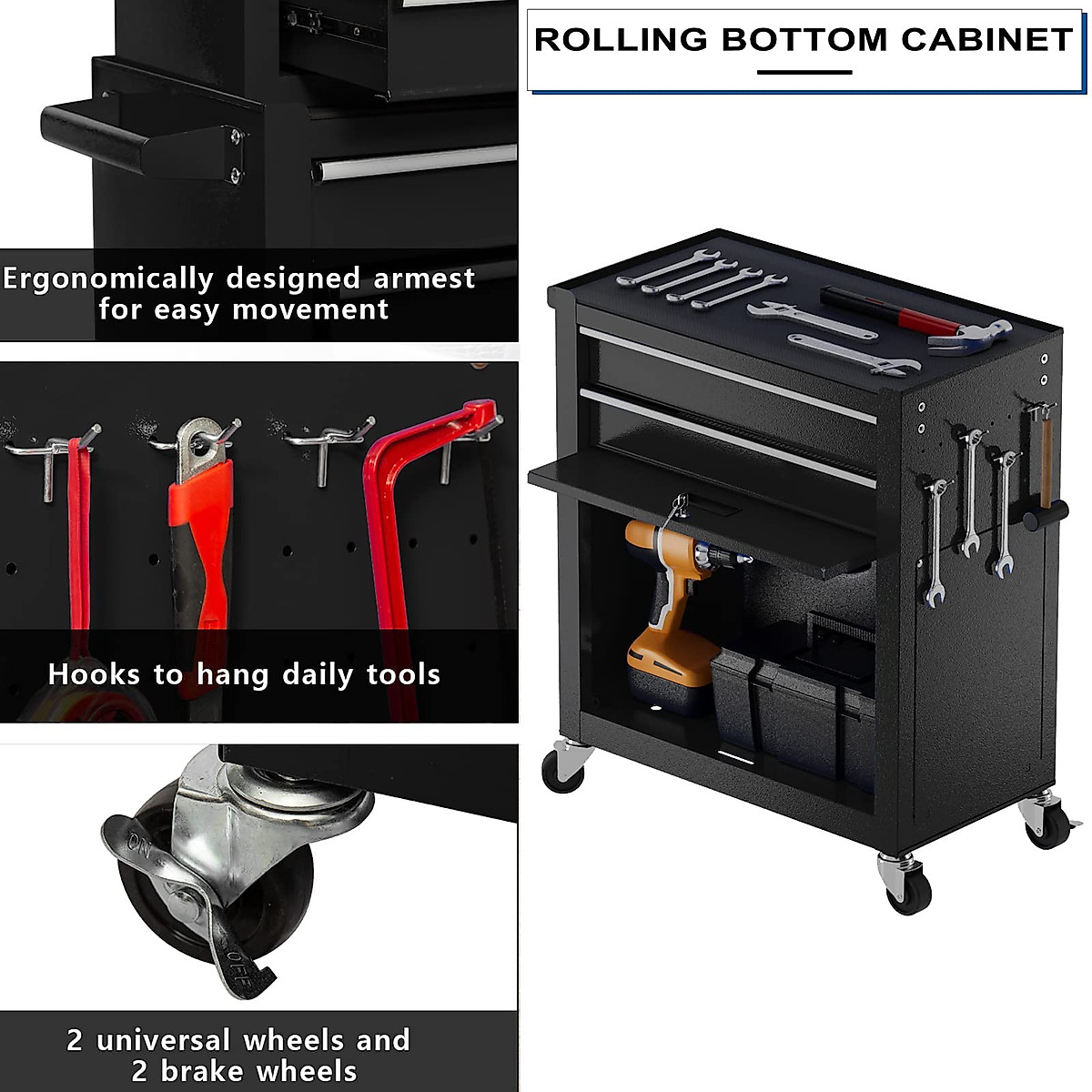 8-Drawer High Capacity Rolling Tool Box with Wheels,Rolling Tool Chest with Drawer,Tool Box on 4 Wheels with Lock, Tool Storage Cabinet Removable Portable Box for Garage Warehouse