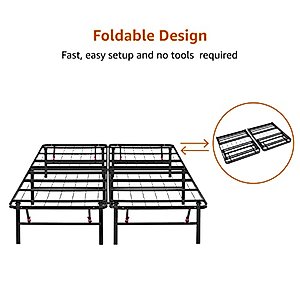 Amazon Basics Foldable Metal Platform Bed Frame with Tool Free Setup, 14 Inches High, Full, Black