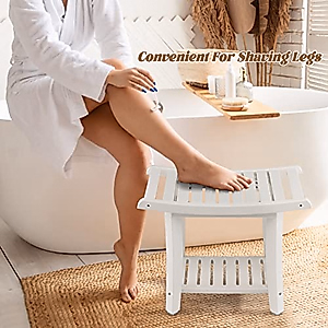 COSTWAY Shower Bench for Inside Shower, Waterproof Shower Seat Stool with Storage Shelf for Shaving Legs and SPA, Bath Shower Chair for Seniors Adults Disabled (Creamy White)