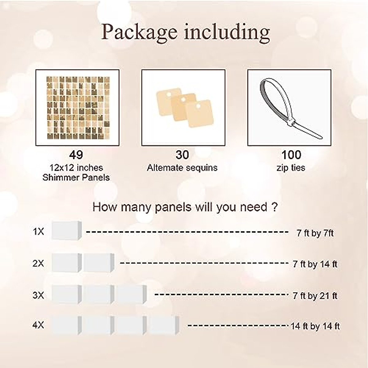 Ayfjovs 49PCS Light Gold Shimmer Wall Backdrop Panel, Shiny Champagne Shimmer Wall Backdrop, Glitter Wall for Birthday, Wedding, Engagement, Receptions, Photo Shoots, Anniversary Party