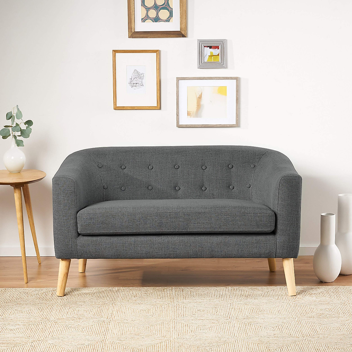 Christopher Knight Home Bridie Mid-Century Modern Loveseat, Grey Fabric