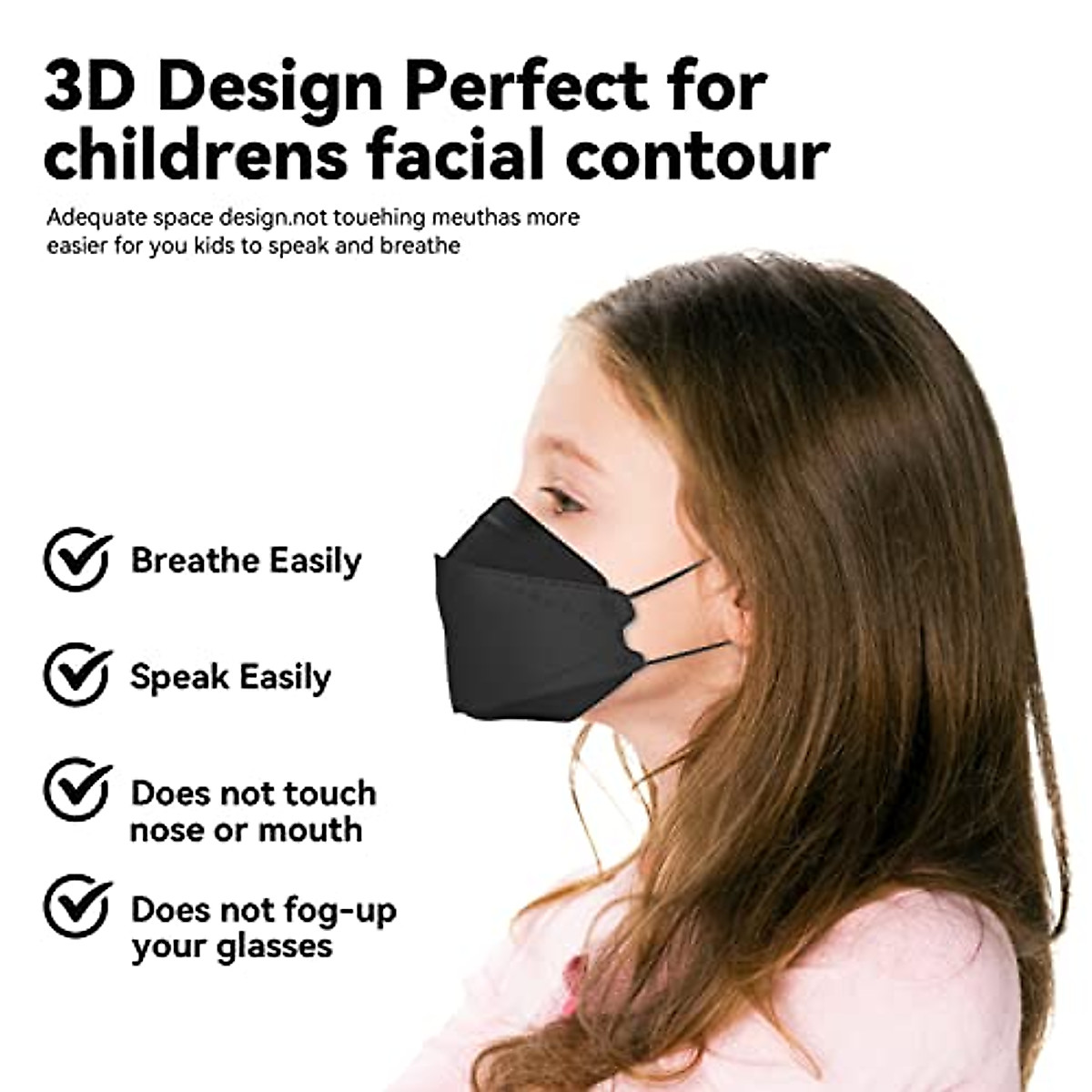 Keangs Kids Face Masks 50 Count (For Kids), Breathable Protective Disposable Mask Small Size for Kids, Black