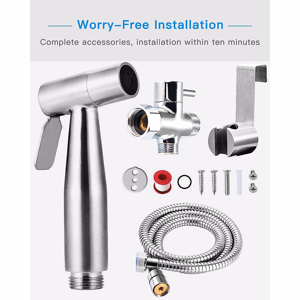 Handheld Bidet Toilet Sprayer Set Premium Brushed Stainless Steel Sprayer for Bidet Attachment Cloth Diaper Sprayer Set,Bathroom Toilet Cleaning…