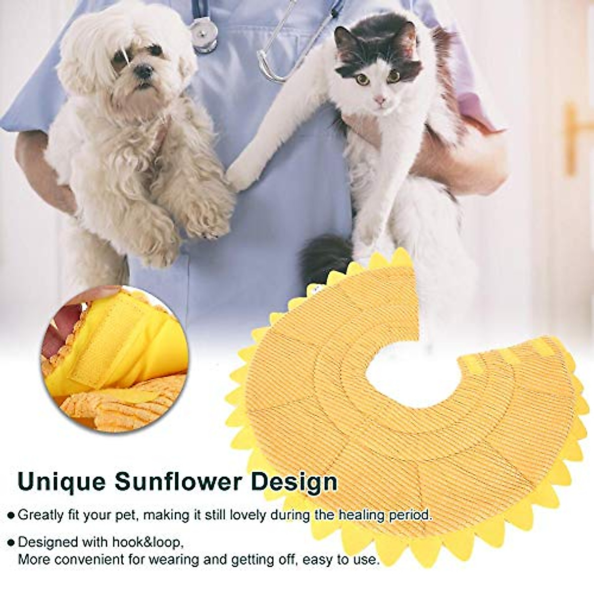 Cat Recovery Collar, Cute Sun Flower Soft Cat Cone Cones Elizabethan Collar for Dog Cat Kitten After Surgery, Wound Healing(L)