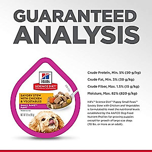 Hill's Science Diet Wet Dog Food, Puppy, Small Paws for Small Breeds, Savory Stew with Chicken & Vegetables Recipe, 3.5 oz Trays, 12-Pack