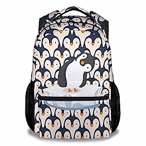 COOPASIA Cute Penguin Backpack, 16 Inch Animal Theme Bookbag with Adjustable Straps, Durable, Lightweight, Large Capacity