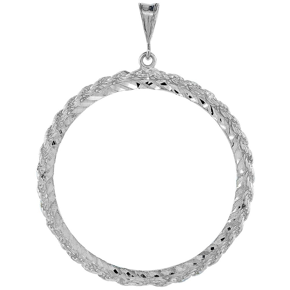 Sterling Silver 2 oz Pancho Villa Rope Bezel 47 mm Coins Prong Back Diamond Cut Coin NOT Included