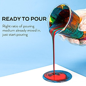 Nicpro 14 Colors 8.45oz Acrylic Pour Paint Supplies Kit, Large Volume Premixed High Flow Painting Bulk Set with Canvas, Wood Natural Slices, Pouring Oil, Tools Gloves, Strainer, Cups for Beginner DIY