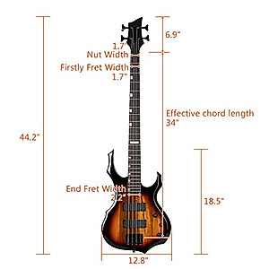 Ktaxon Electric Bass Guitar Full Size Flame Design Bass Set with 20 Watt Amplifier, Portable Bass Bag, Superior Amp Wire, Adjustable Guitar Strap, Plectrum, Wrench Tool(Sunset)