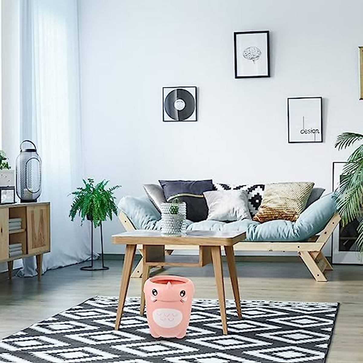 Dinos Desktop Trash Can, Plastic Wastebasket Cartoon Dinosaurs Garbage Container Bin for Bathroom, Kitchen, Home Office, Kids Room, Pink