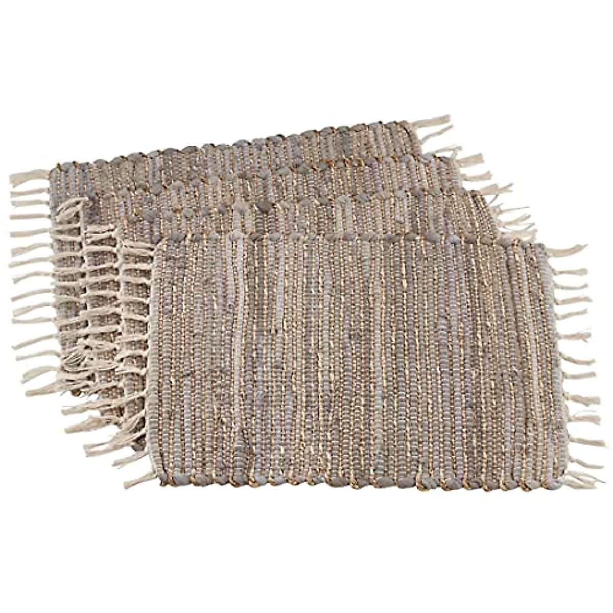 Fennco Styles Chindi Cotton Jute Placemats with Fringe 14 x 20 Inch, Set of 4 - Blue-Grey Table Mats for Home, Dining Room, Banquets, Family Gathering and Special Occasion