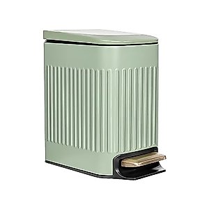 Trash Can 6 Liter/1.6 Gallon Stainless Steel with Step Pedal and Buffer Function Slim Rectangle Garbage Can Wastebasket Designed for Toilet, Kitchen, Office(Color:Green)